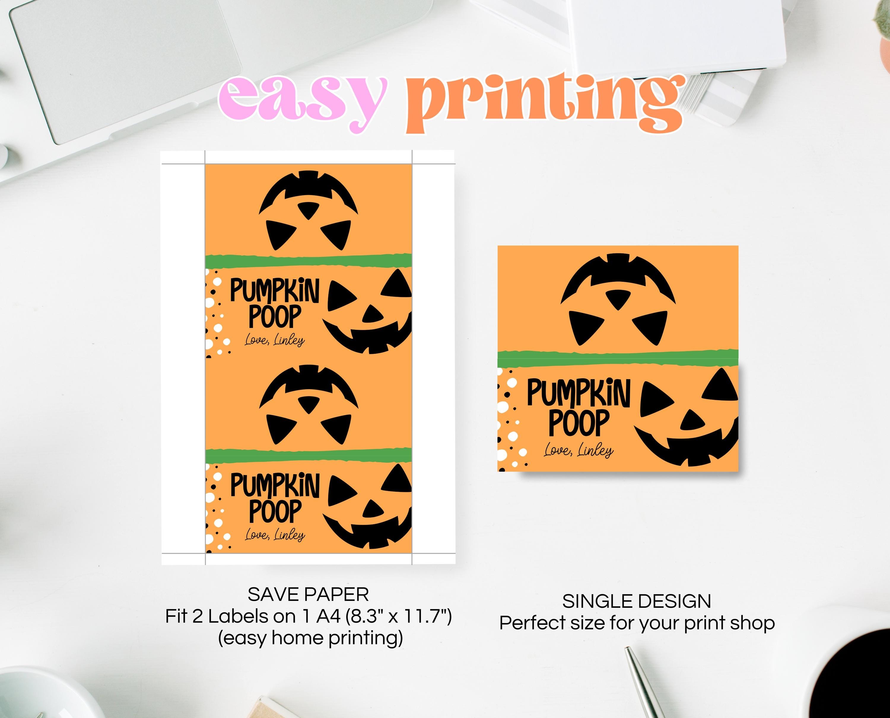 Editable Pumpkin Poop Bag Topper, Halloween Favor Tag, Trick or Treat ...