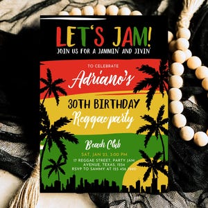 Reggae Birthday Invitation: Jamaican Theme, Tropical Party (5x7 Inch ...