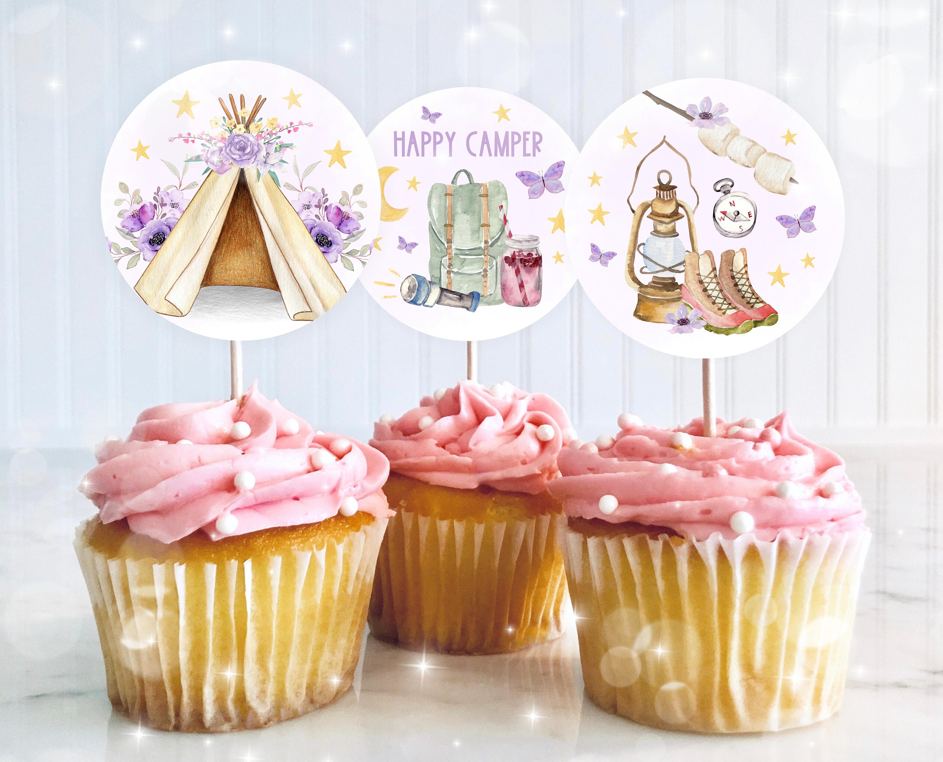 Editable Camp Party Cupcake Toppers Camp Out Birthday Party - Etsy