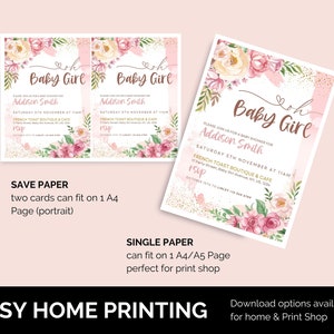 Editable Rose Themed Baby Shower Invitation, Pink Floral Baby Shower ...