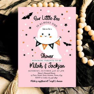 Editable Halloween Girl Baby Shower Invitation, A Little Boo is Almost ...