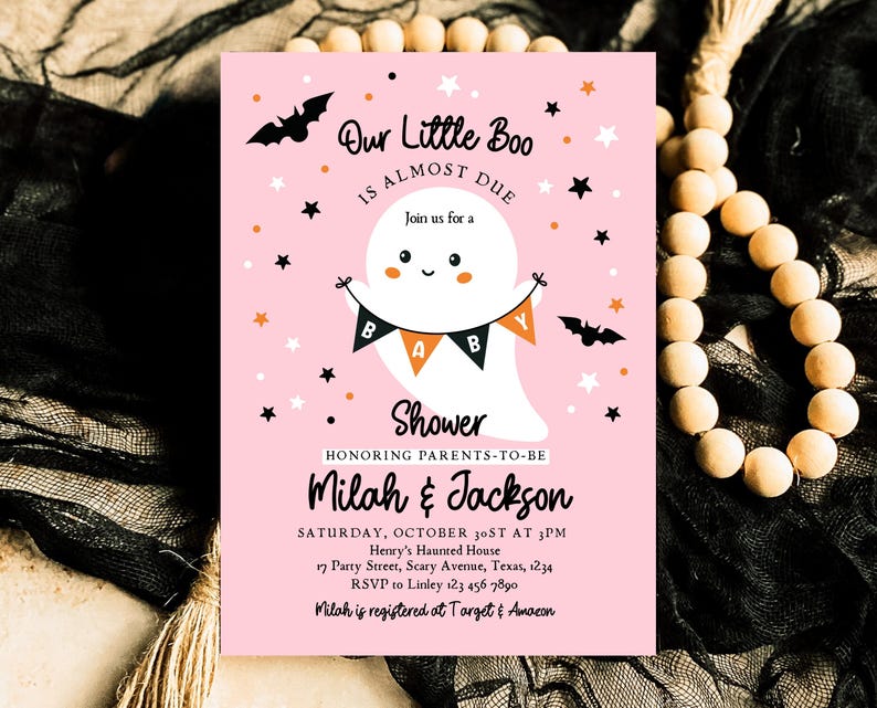 Editable Halloween Girl Baby Shower Invitation, A Little Boo is Almost ...