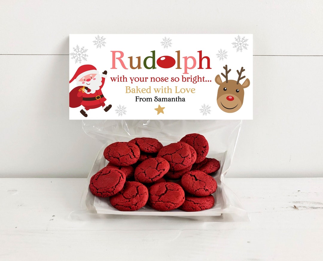 Editable Reindeer Noses Cookie Bag Topper Template, Christmas Treat Bag ...