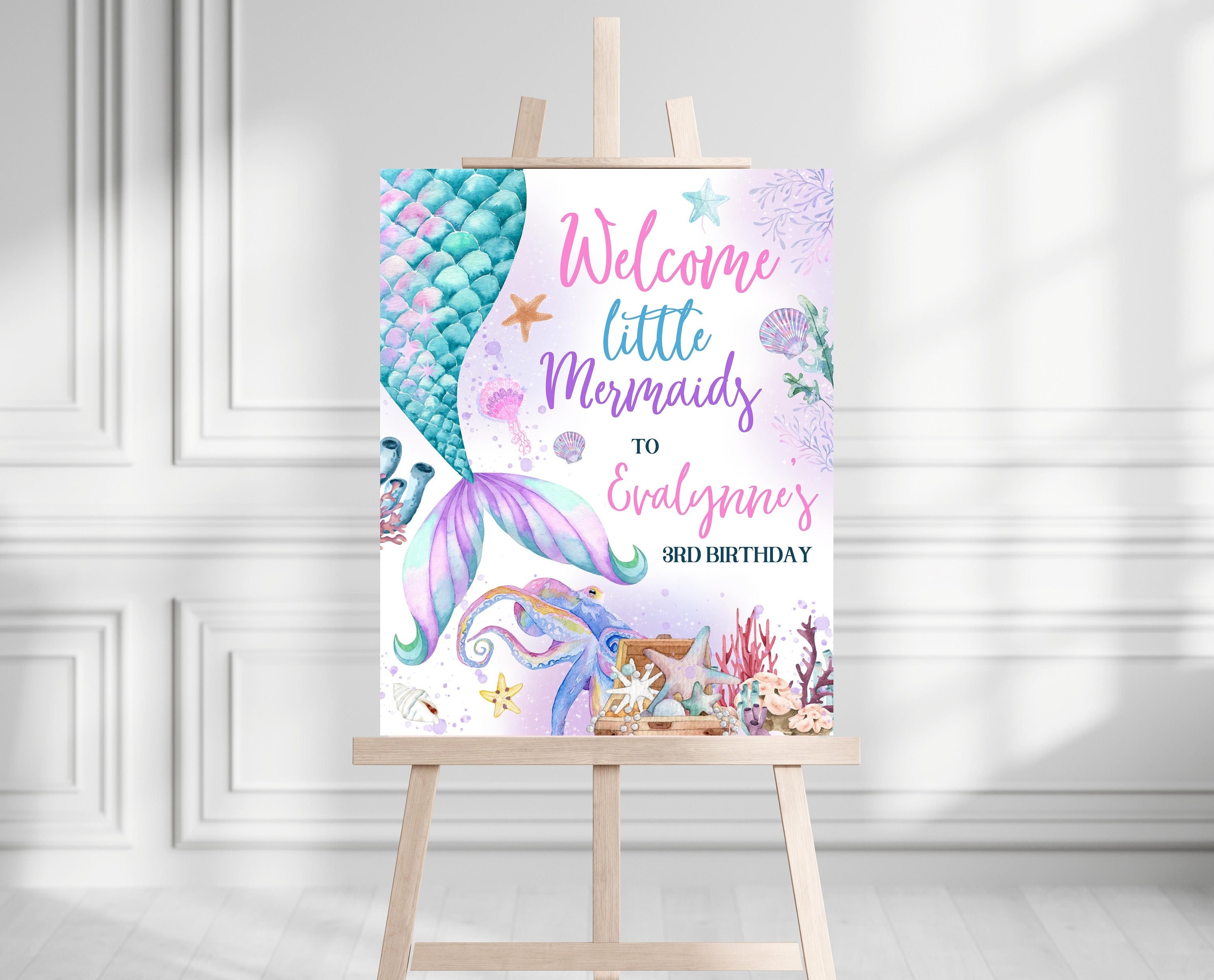 Editable Mermaid Welcome Sign Template, Mermaid Birthday Sign, Mermaid ...