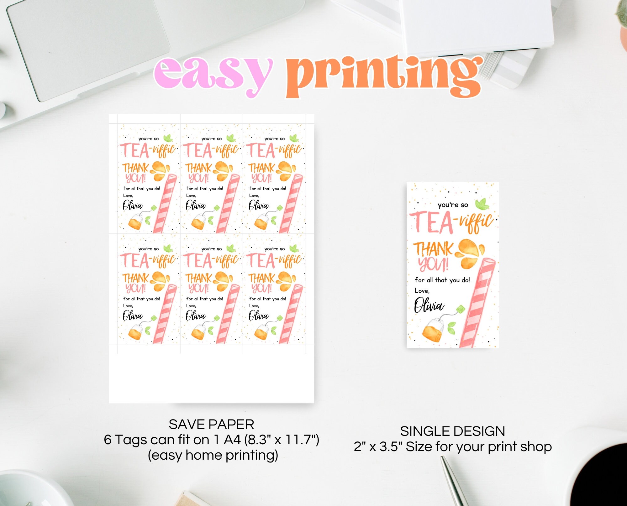 Editable Iced Tea Gift Tags, End of School Year Tag, You're Tea-riffic ...