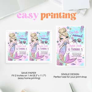 Editable Mermaid Birthday Invitation, Pink Mermaid Invite, Under the ...