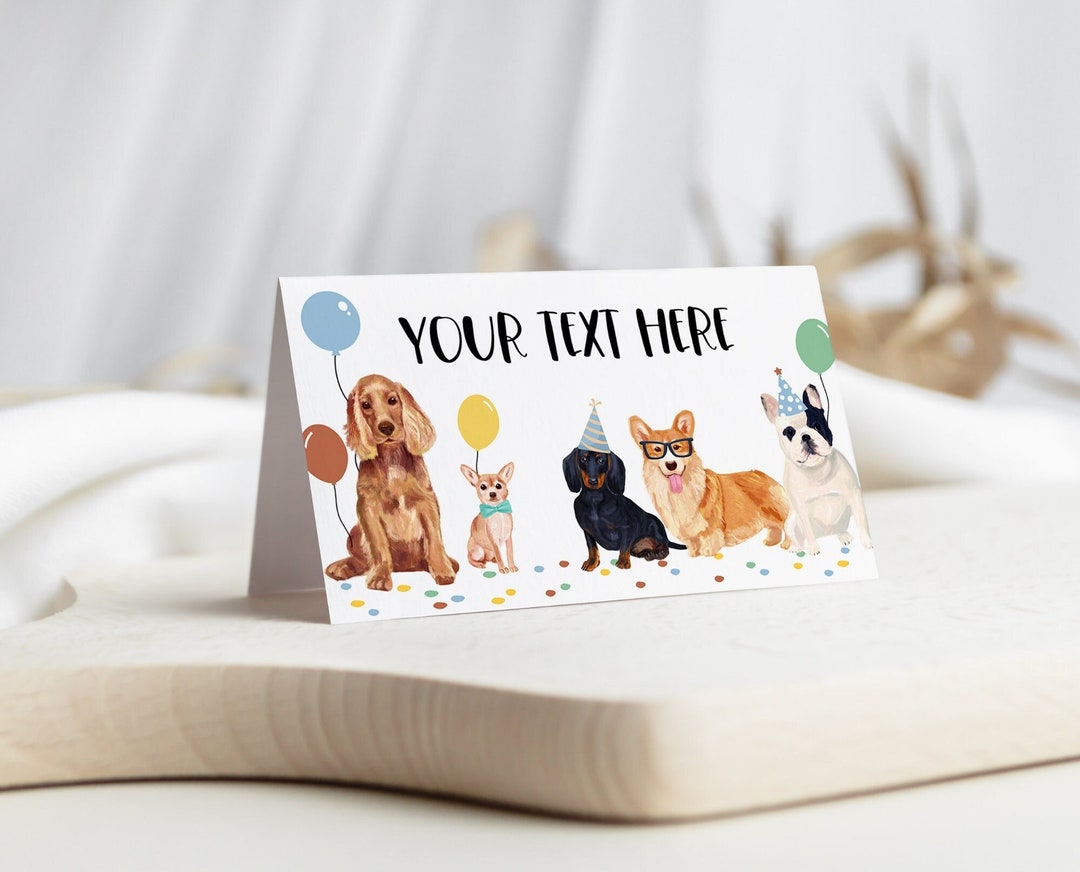 Editable Boy Dog Birthday Food Labels, Puppy Birthday Tent Card, Dog ...