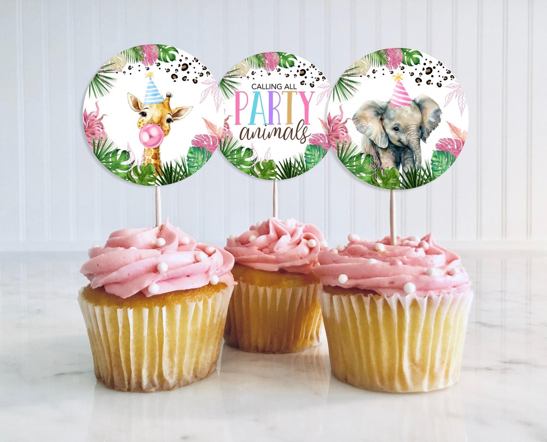 Editable Party Animals Cupcake Toppers Template Party Animals - Etsy