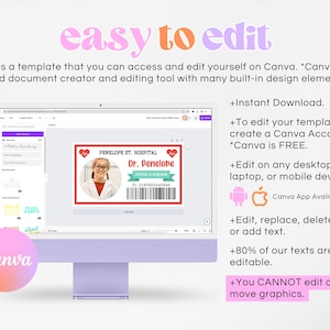 Editable Kids Doctor ID Badge, Printable Medical Badge, Hospital Staff ...