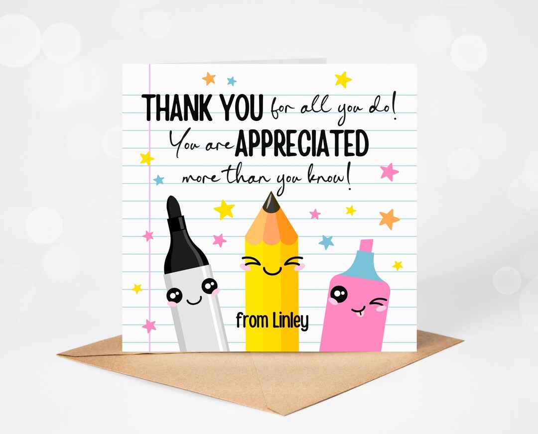 Editable Teacher Appreciation Gift Card: Printable Thank You Card ...