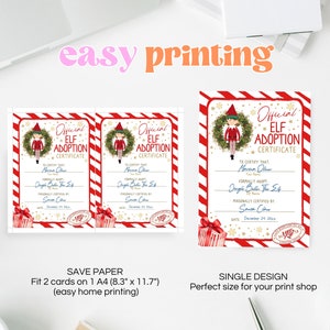 Editable Elf Adoption Certificate Template, Adopt an Elf Card, Elf ...