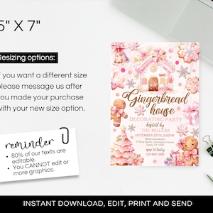 Editable Christmas Gingerbread House Decorating Party Invitation Pink ...