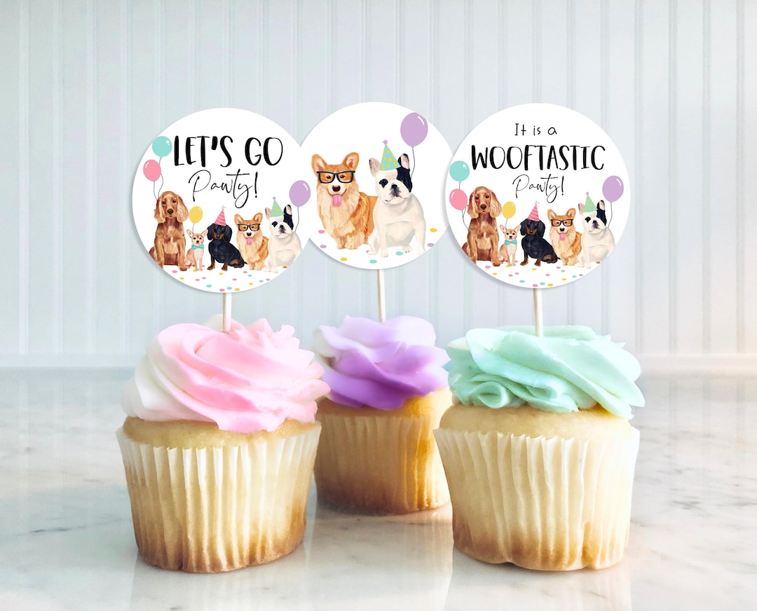 Editable Dog Birthday Party Cupcake Toppers Printable, Puppies Birthday ...