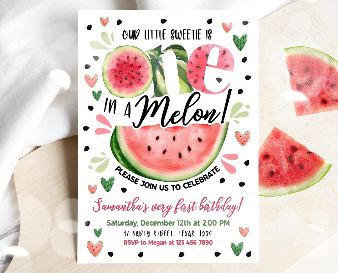 Editable One in A Melon Birthday Invitation, Kids Watermelon Birthday ...