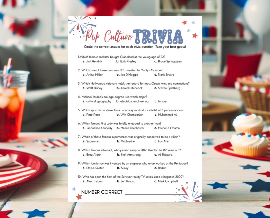 Printable 4th of July Pop Culture Trivia Game, July 4th Games ...