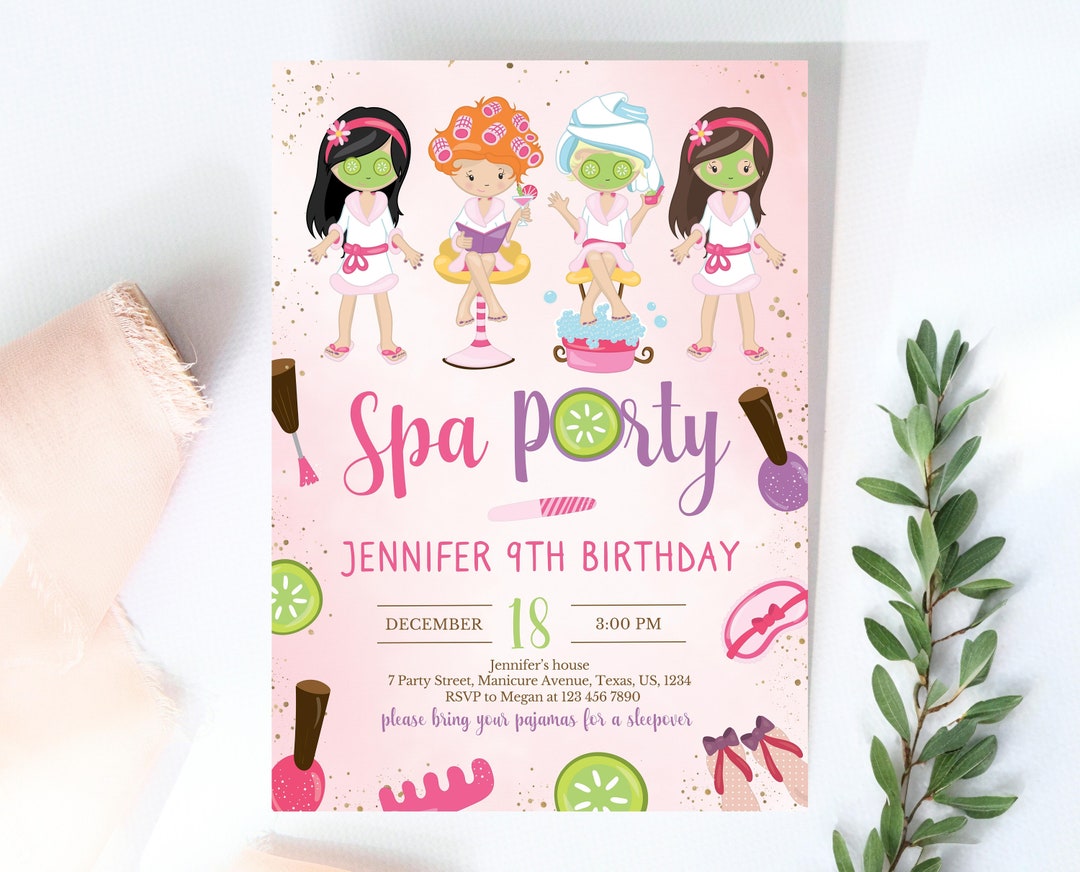 Editable Spa Birthday Party Invitation Template, Manicure Party ...