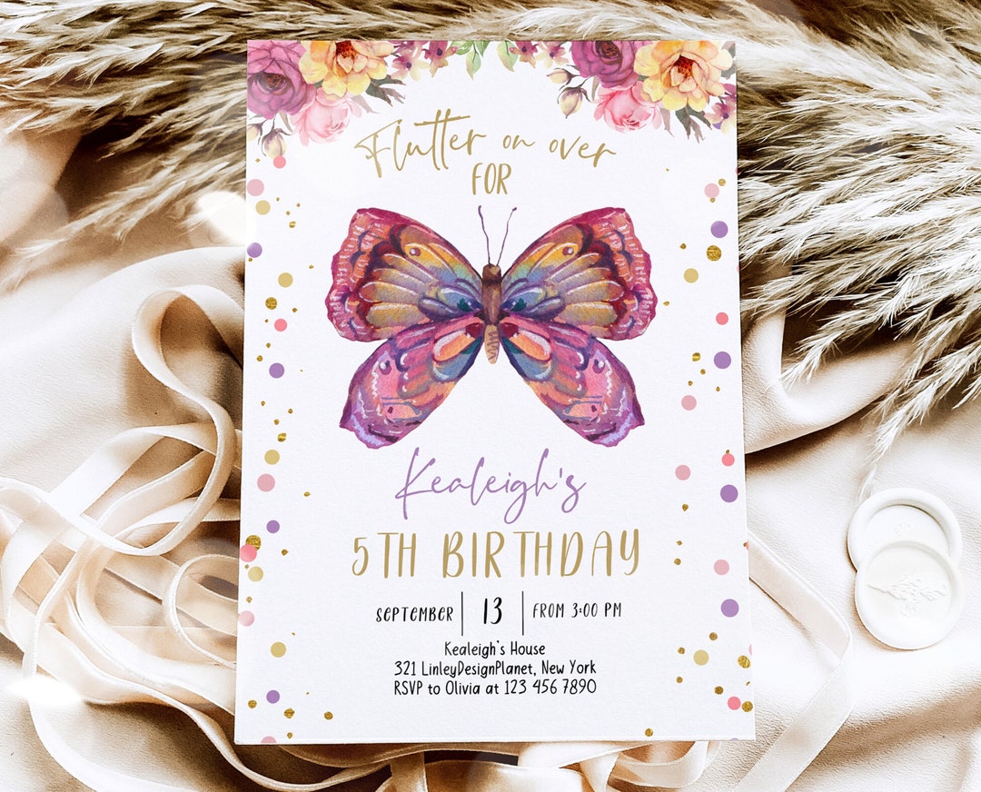 Editable Butterfly Birthday Invitation, Pink Girl Butterfly Birthday ...