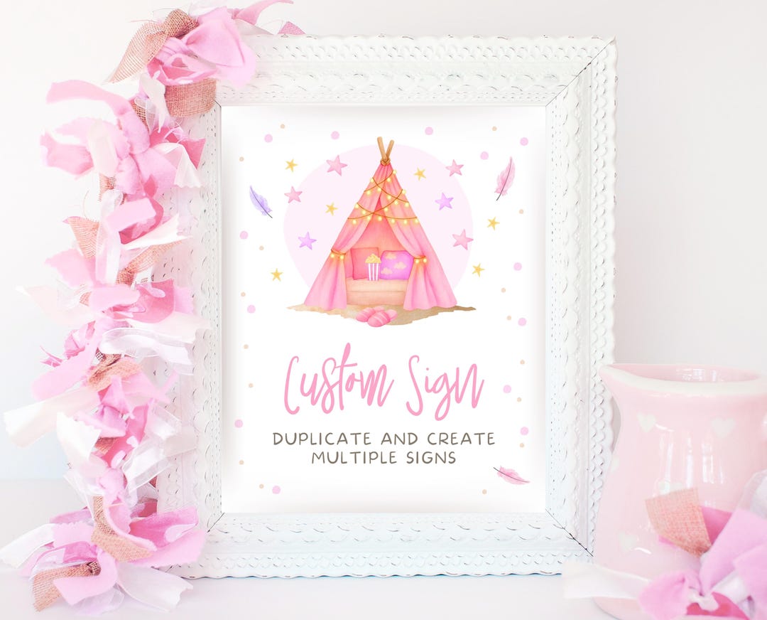 Editable Slumber Party Table Sign Custom Spa Sleepunder Glamping Theme ...