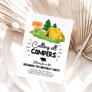 Editable Boy Camp Party Invitation, Camp Out Birthday Party, Printable ...