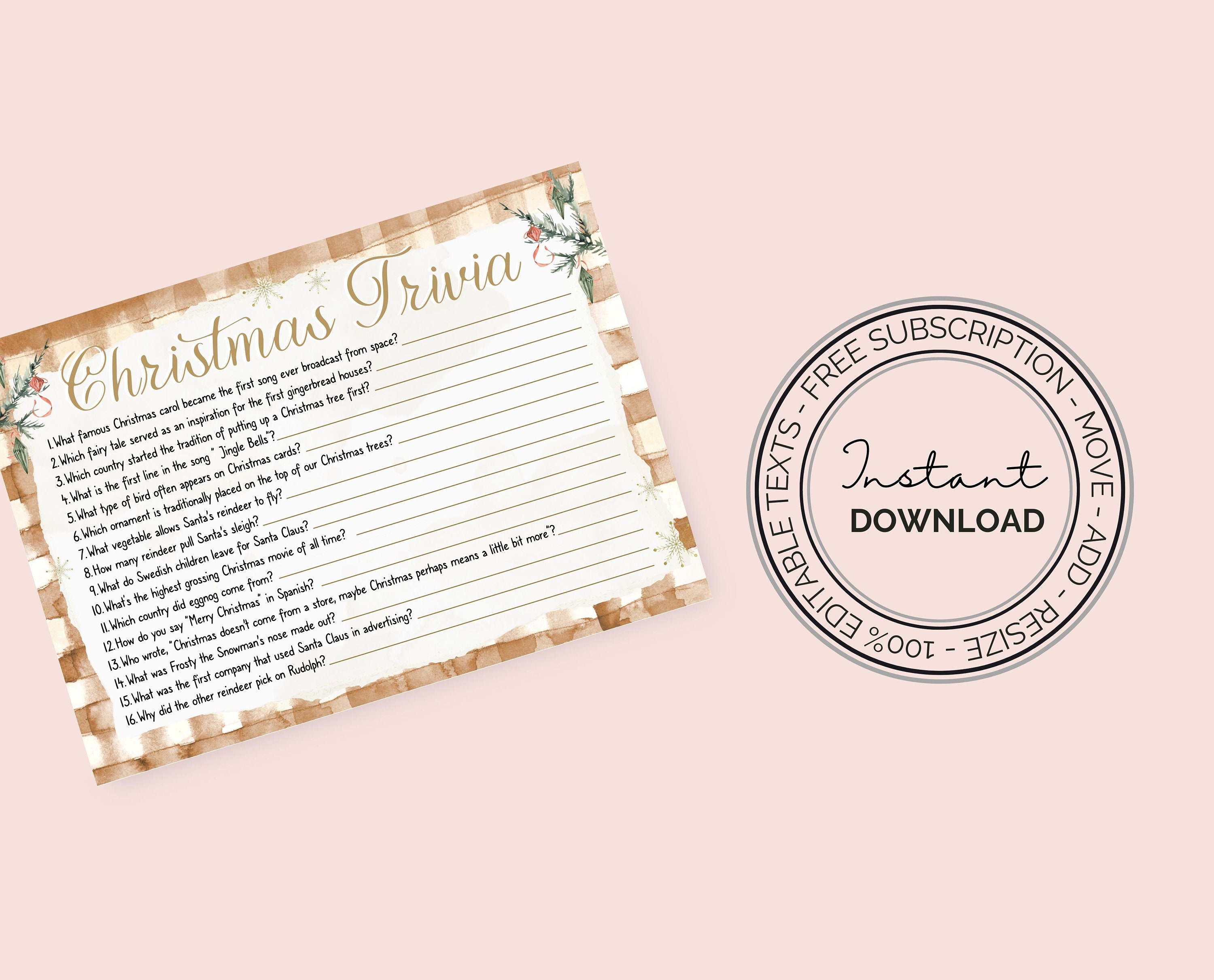 Editable Christmas Trivia Game Christmas Party Games Festive - Etsy