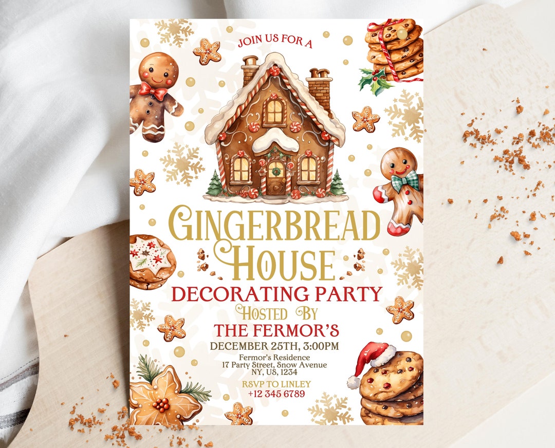 Editable Gingerbread House Decorating Party Invitation, Christmas ...