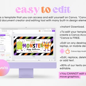 Monster Halloween Bag Topper Template: Editable Party Favor Tag ...