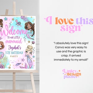 Editable Mermaid Birthday Welcome Sign, Glitter Mermaid Welcome Poster ...