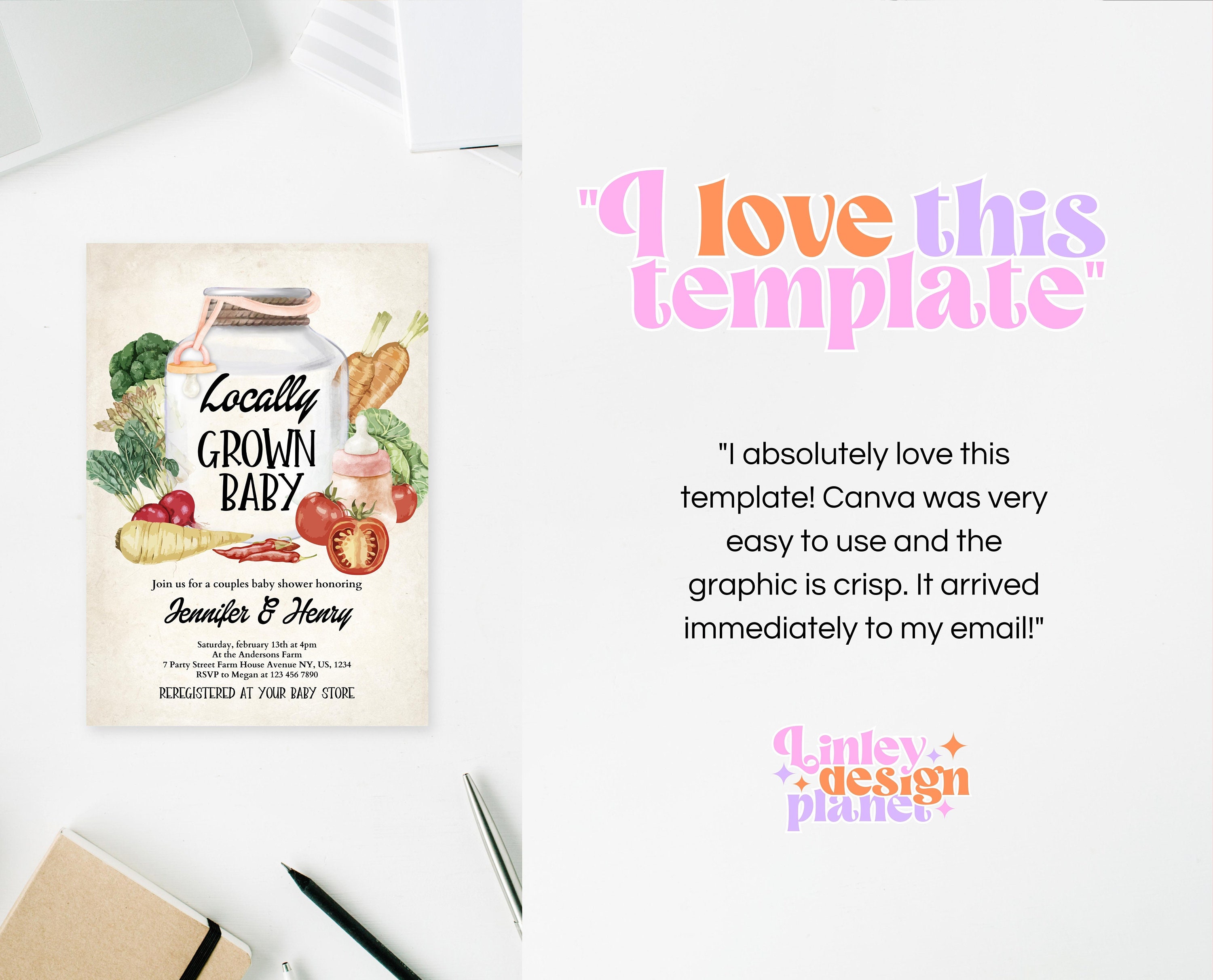 Locally Grown Baby Shower Invitation: Farmer's Market Theme (printable ...