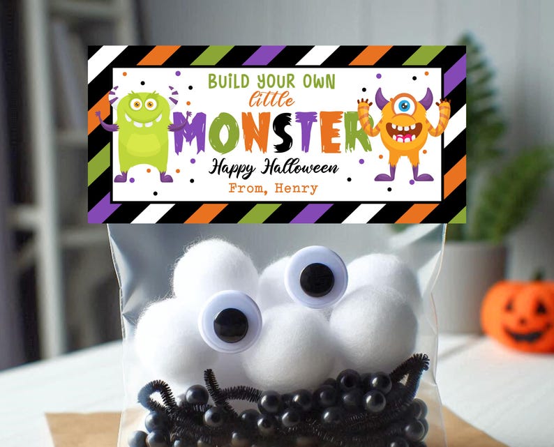 Monster Halloween Bag Topper Template: Editable Party Favor Tag ...