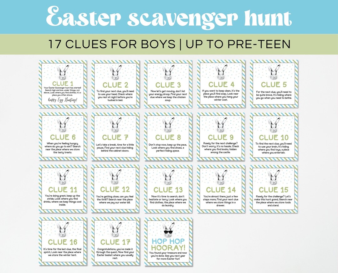 Editable Easter Hunt Cards for Kids, Easter Scavenger Hunt Clues ...
