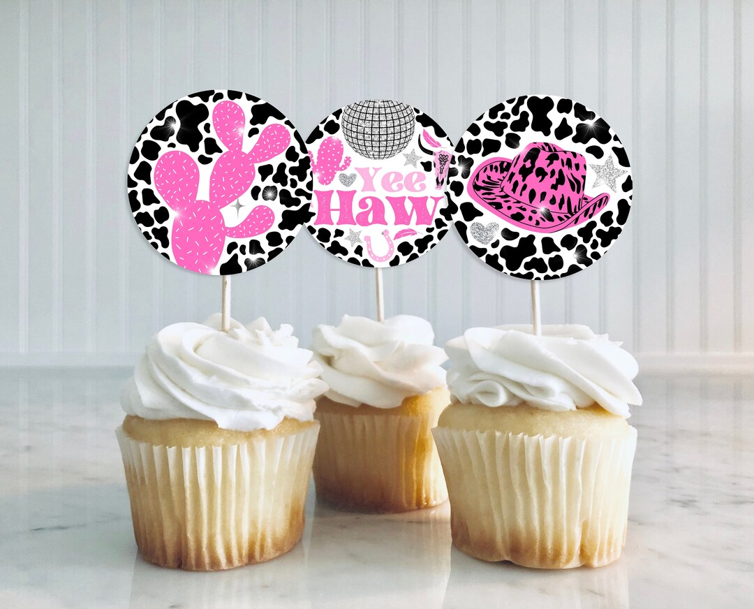 Editable Disco Cowgirl Birthday Cupcake Toppers, Pink Disco Cowgirl ...