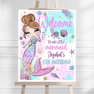 Editable Mermaid Birthday Welcome Sign, Glitter Mermaid Welcome Poster ...