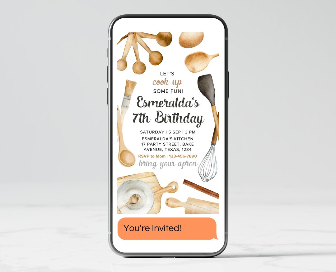 Editable Cooking Birthday Digital Invitation, Baking Electronic ...