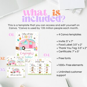 Editable Camping Birthday Invitation Bundle, Camping Party Pack, Girly ...