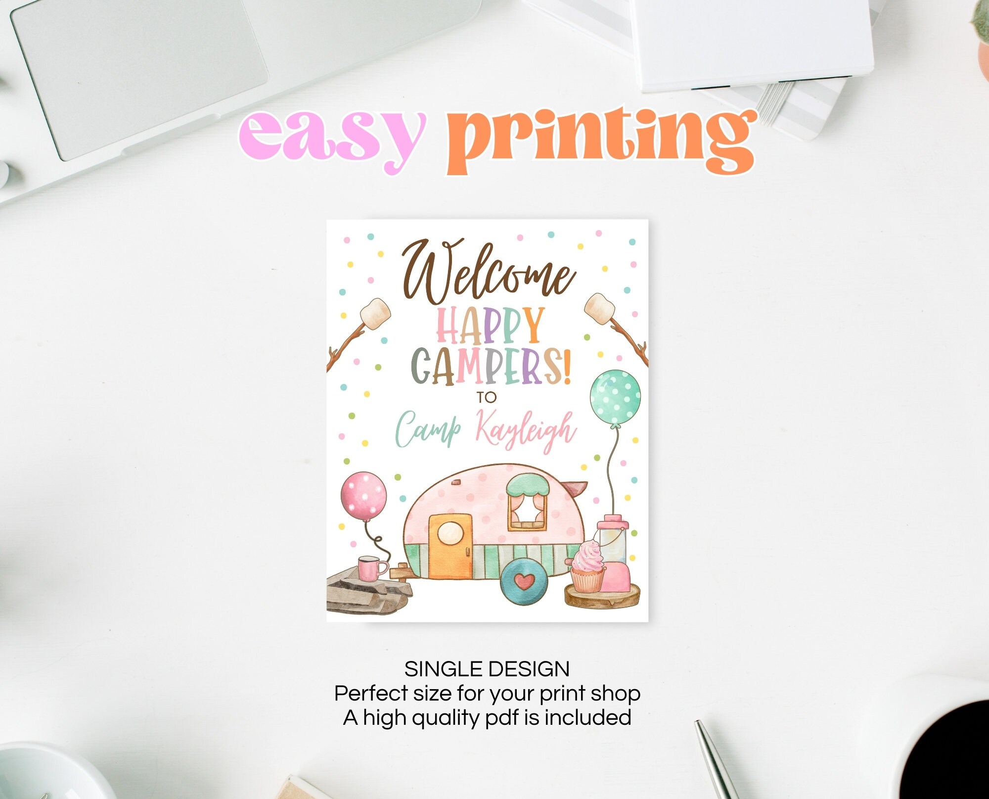 Editable Camping Birthday Welcome Sign, Camping Party Welcome Poster ...