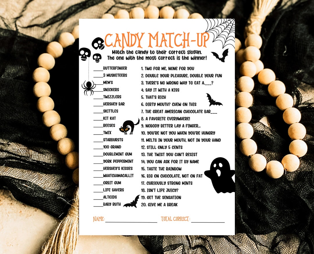 Halloween Candy Match-up Game Template Halloween Trivia - Etsy