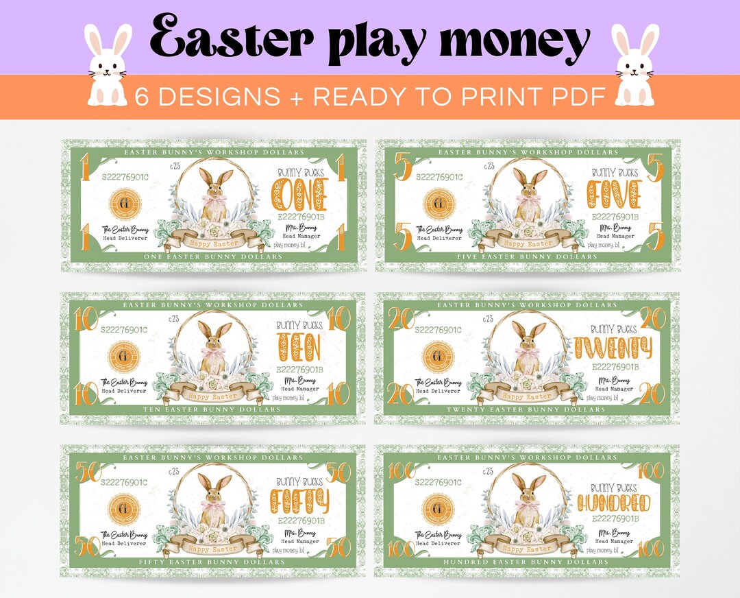 Easter Play Money, Easter Hunt Bunny Bucks, Printable Easter Dollar ...