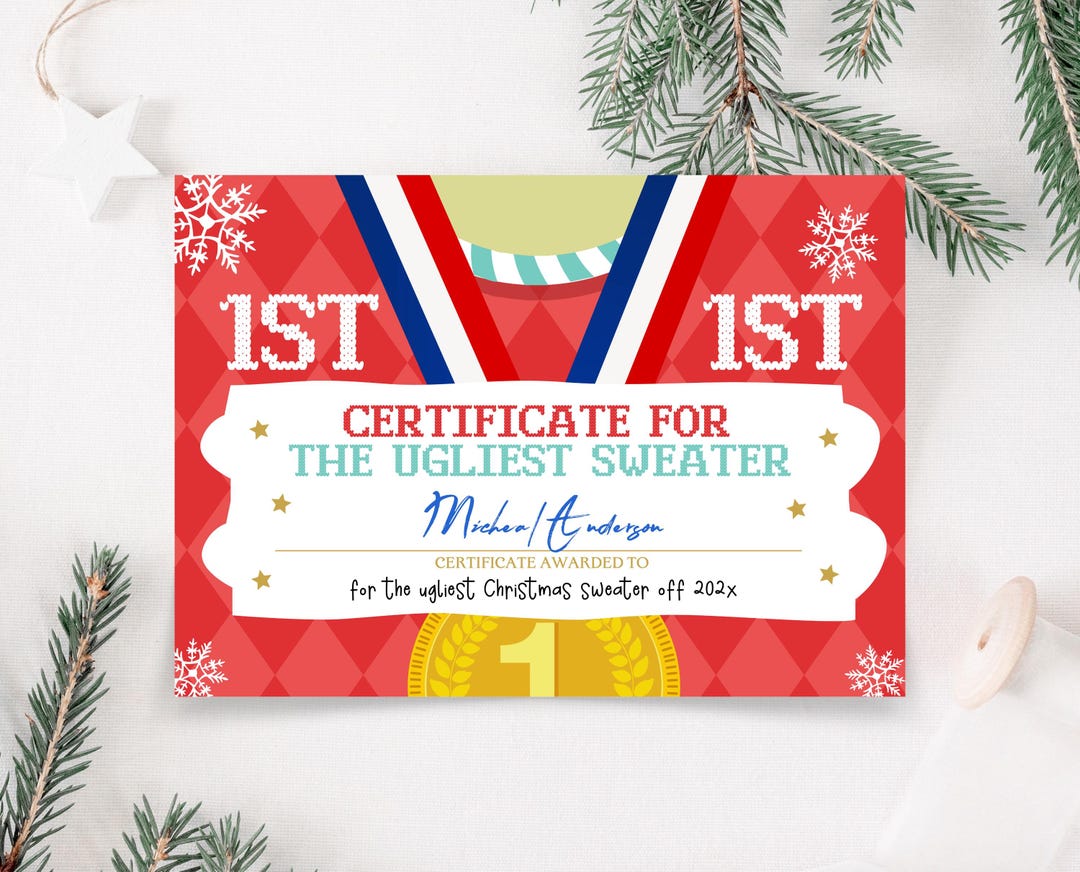Ugly Sweater Christmas Contest Voting Certificate, Ugly Sweater Contest ...
