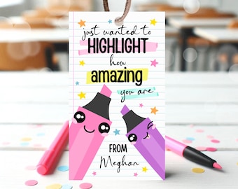 Teacher Highlighter Bright Editable PDF Gift Tag, Instant Download 4 ...