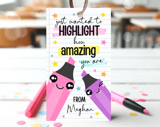 Teacher Highlighter Bright Editable PDF Gift Tag, Instant Download 4 ...