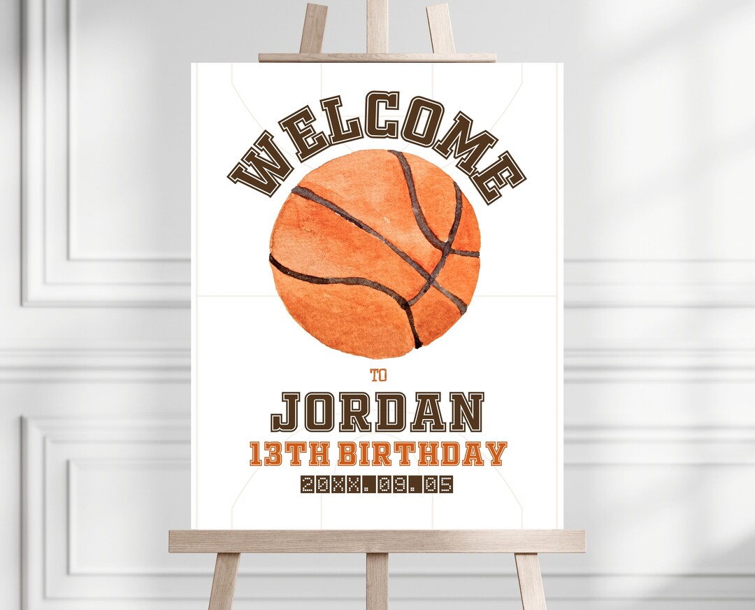 Editable Basketball Birthday Welcome Sign, Basketball Birthday Party ...