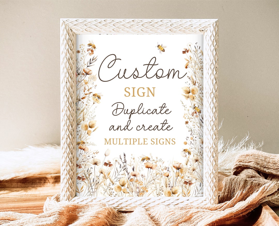 Editable Boho Bee Baby Shower Custom Sign, Wildflower Bee Baby Shower ...