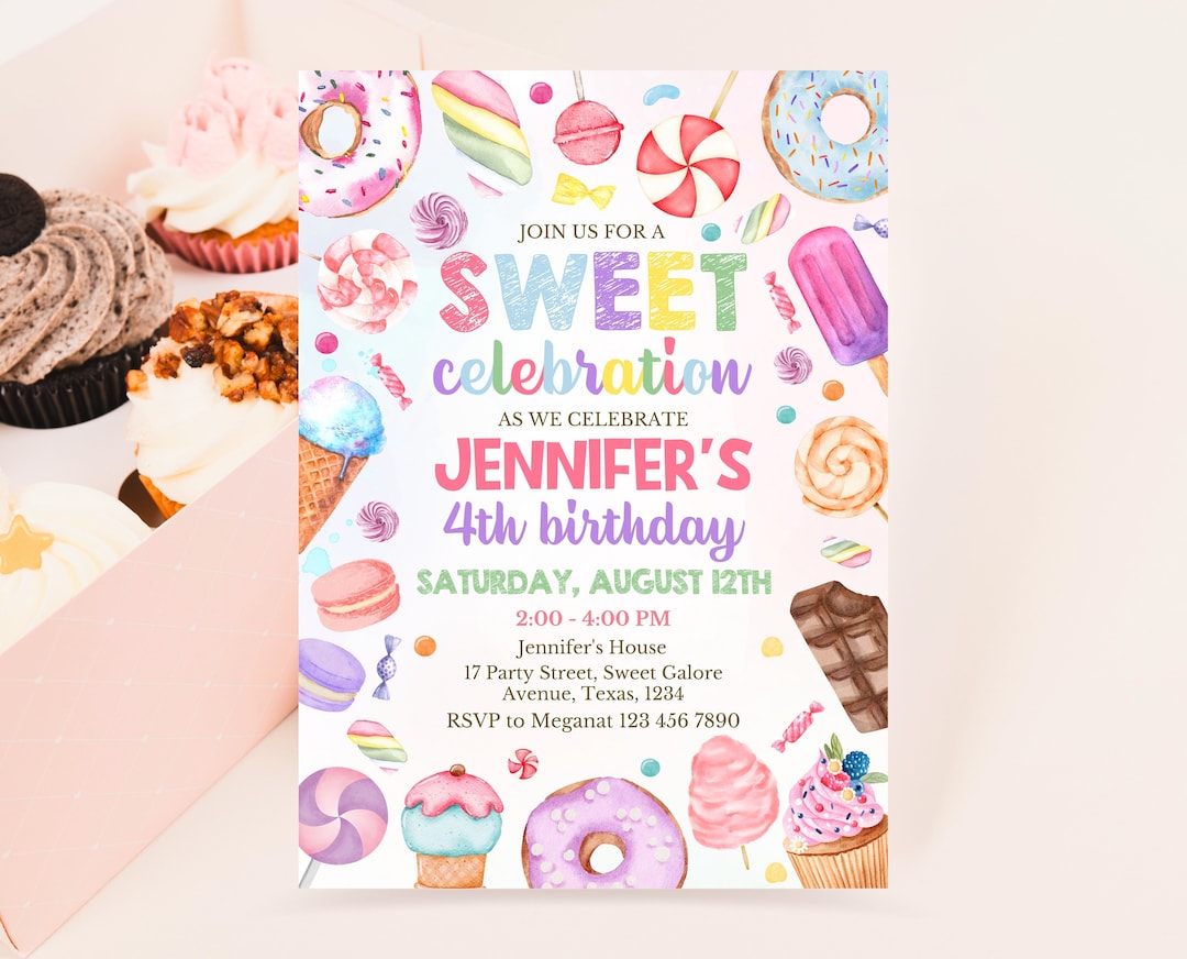 Editable Sweets Candy Invitation Template, Sweet Candy Birthday ...