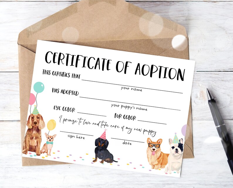 Editable Pet Adoption Certificate Puppy Birthday Adoption - Etsy