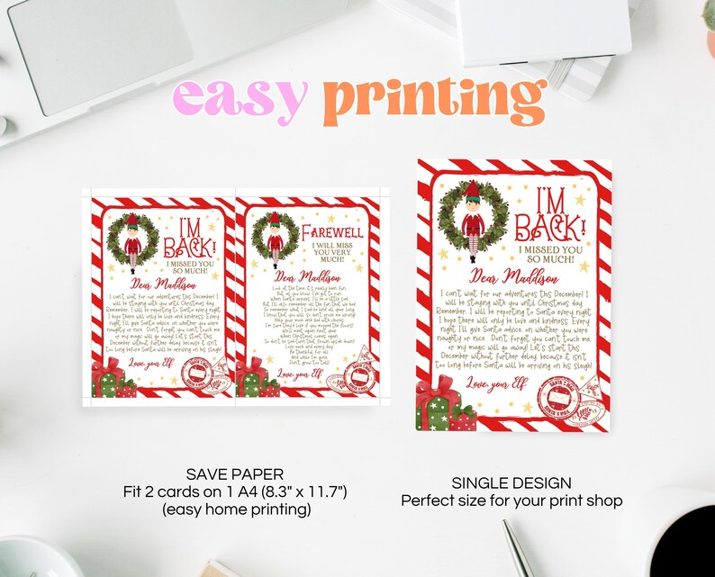 Editable 2 Elves Arrival and Goodbye Letter Set, Siblings Elves Letter ...