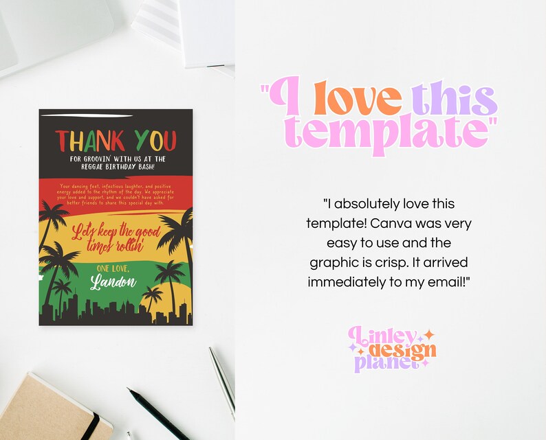 Editable Reggae Birthday Thank You Card Template, Reggae Birthday Party ...