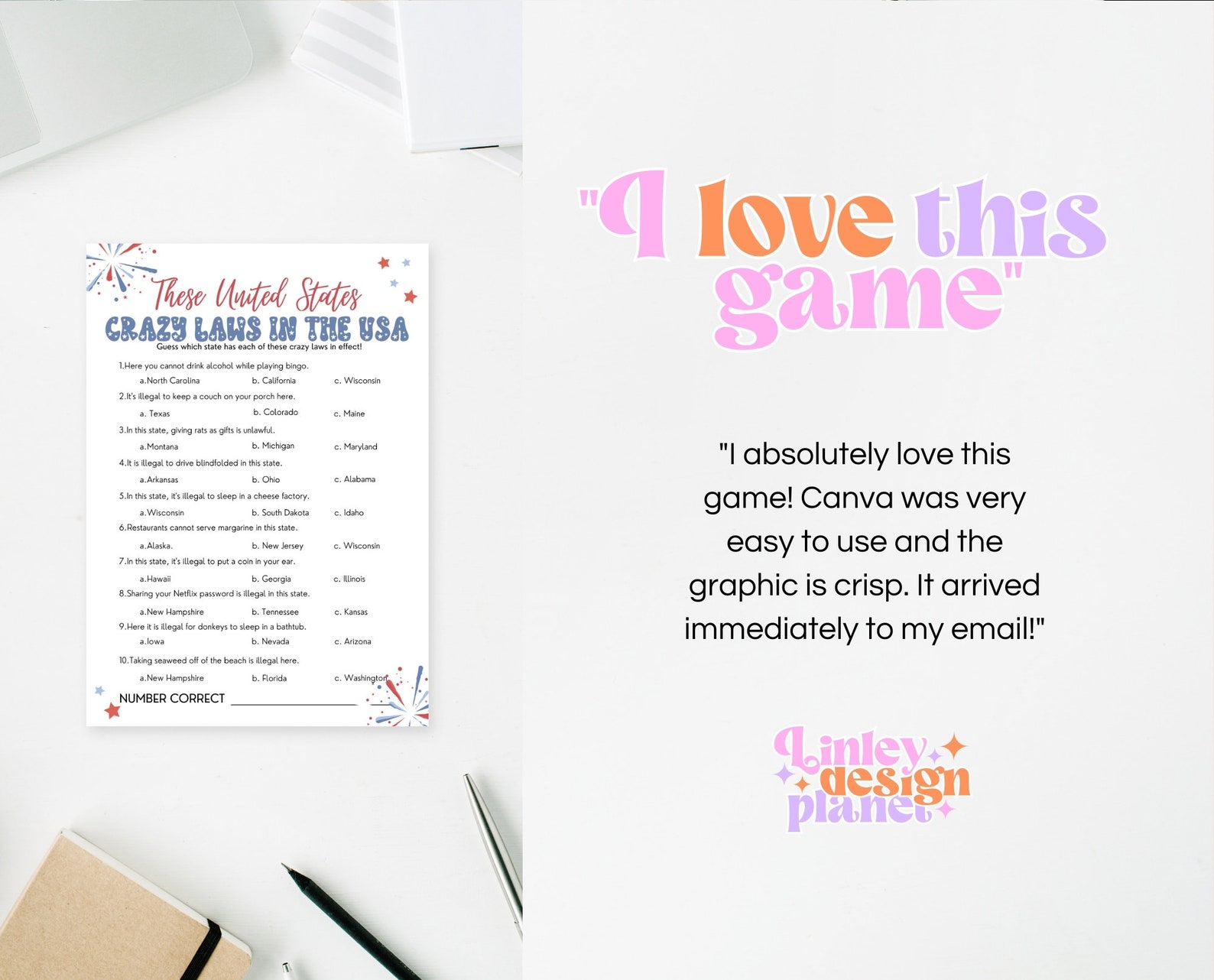Printable 4th of July Crazy USA Laws Game, July 4th Games, Independence ...