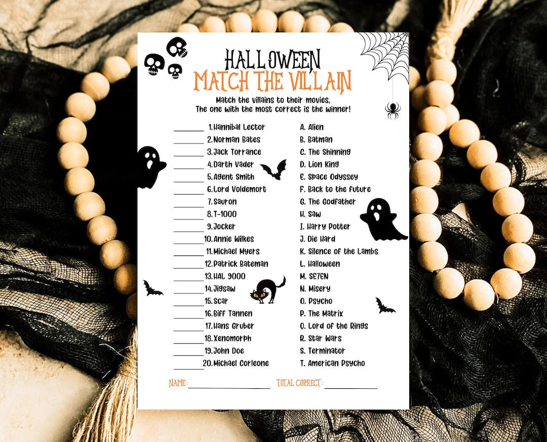 Halloween Movie Villain Match up Game, Halloween Printable Game ...
