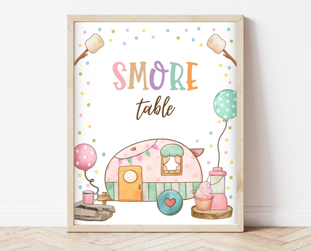 Smore Table Sign Camping Birthday, Camping Party Smores Sign, Happy ...