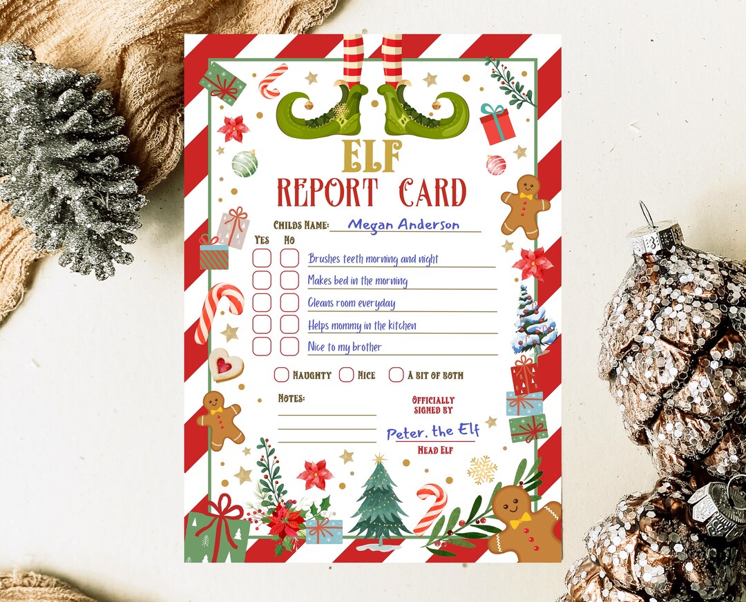 Editable Elf Report Card Template Report Card to Santa Elf - Etsy